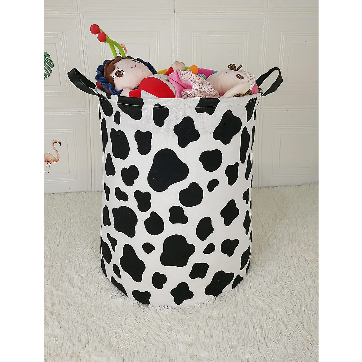 KUNRO Toy Bin Waterproof storage organizer for Nursery Hamper Home decor Closet Kids Bedroom Laundry Baby Gift Shelf Baskets (Rould Cow pattern)