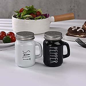 Wartter Farmhouse Salt and Pepper Shaker Set, Vintage Glass Black and White Shaker Set with Stainless Steel Lid (Black/White)