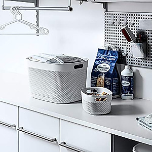 Curver Set of 8 Purl Small Decorative Plastic Organization and Storage Baskets Perfect Bins for Home Office, Closet Shelves, Kitchen Pantry and All Bedroom Essentials, 6.3QT/ 6L, White, 8 Count