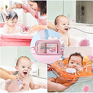 DOOBAANN Baby Bath Set,Silicone Bath Brush,Baby Shower Cap,Bath Rinse Cup,Baby Bath Sponge(Pink)