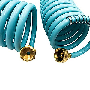 AUTOMAN-Garden-Water-Hose-Recoil,50 Feet EVA Curly Water Hose with Brass Connectors,Watering Hose Coil,Includes 7-Pattern Function Sprayer,Retractable,Corrosion Resistant Garden Coil Hose.