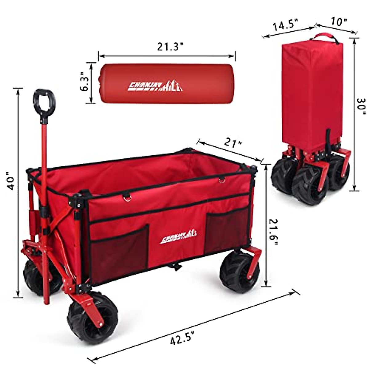 Utility Folding Wagon Garden Carts with Wood Roll Table, Heavy Duty Wagon Shopping Cart for Sports Outdoor Camping Fishing (with Wood Roll Table)