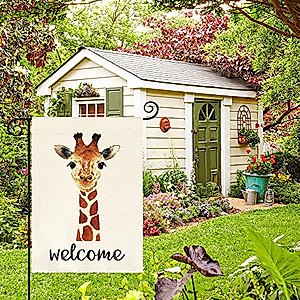 AVOIN Giraffe Garden Flag Vertical Double Sided, Pet Welcome Quote Birthday Yard Outdoor Decoration 12.5 x 18 Inch