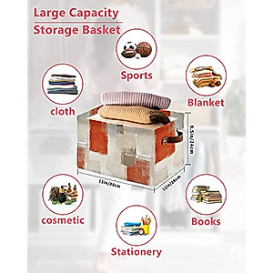 Large Capacity Storage Bins Orange Grey Brown Abstract Paint Storage Cubes, Collapsible Storage Baskets for Organizing for Bedroom Living Room Shelves Home 15x11x9.5 In