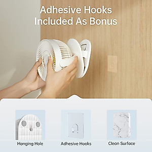 JISULIFE 3 IN 1 Clip On Fan [Clip/Desk/Hang] 4000mAh Battery Operated Baby Fan with Adhesive Hooks Gifted, 6-inch USB Rechargeable Mini Fan for Stroller/Car/Office/Dorm/Bedroom-White(1 Pack)