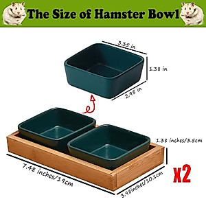 Acsist 4PCS Ceramic Hamster Bowl with Wood Stand Stylish Square Bunny Food Bowl Anti-Tipping Guinea Pig Water Bowl Dish for Rabbits Ferrets Chinchillas Hedgehogs Small Animal (Green)