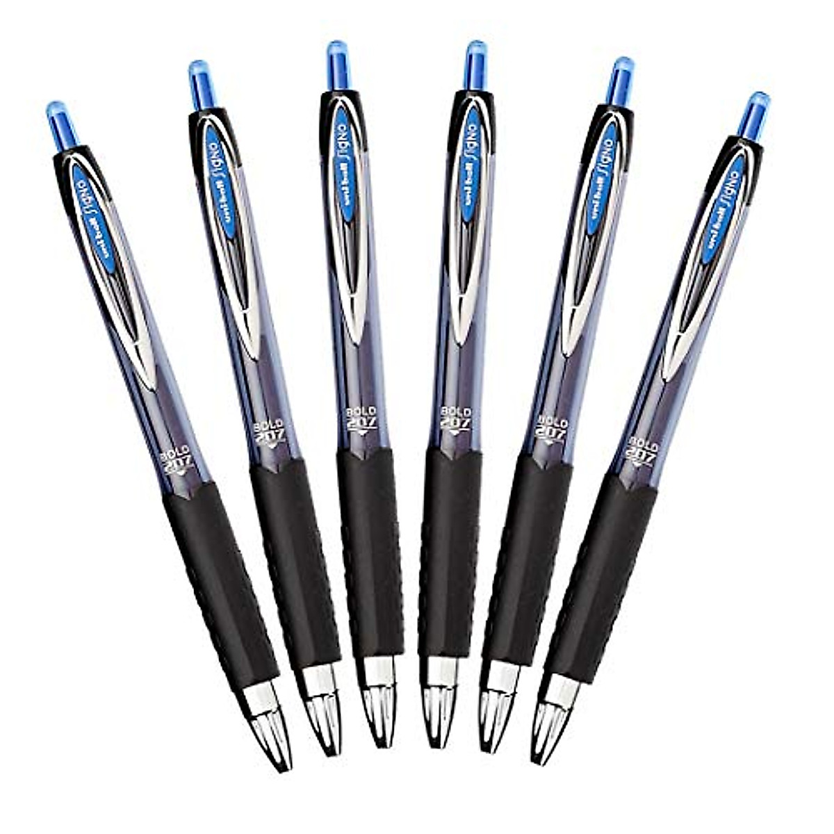 Uni-Ball Signo 207 Retractable Gel Pen, 1.0mm Bold Point, Blue, Pack of 6
