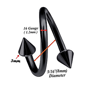 bodyjewellery 2pcs 16g Spiral Barbell Piercing Black Titanium Twisted Studs Hoop Cartilage Earring Eyebrow Helix Tragus Bar Lip B2OCA