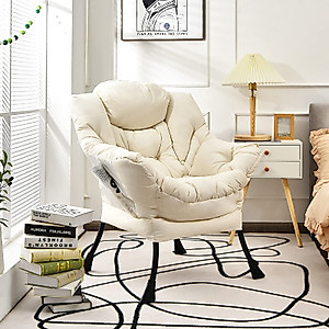 Giantex Modern Lazy Chair, Accent Contemporary Lounge Chair Polyester Fabric w/Steel Frame, Upholstered Single Sofa Chair w/Armrests & Side Pocket, Leisure Sofa Chair (Beige)