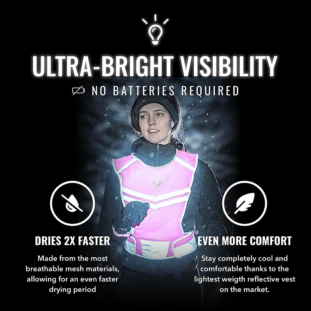 247 Viz Running Reflective Vest with Inside Pocket and 2 Bands, High Visibility Reflective Running Gear Safety Vest Straps for Men Women Kids for Night Running Walking Cycling