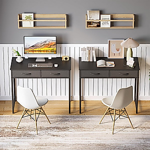 WOHOMO Small Computer Desk with Drawers, 31.5 Inch Black Vanity Desk with Storage, Home Office Computer Desk for Small Spaces, Modern Work Writing Study Table, Black
