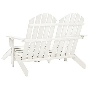 Tidyard 2-Seater Patio Adirondack Chair&Ottoman Fir Wood White Outdoor Fire Pit Chair Wooden Garden Armchair for Porch Pool Lawn Deck Backyard Balcony Outdoor