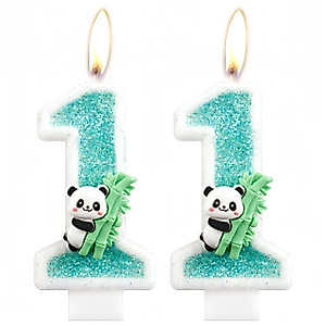 iNINGER Panda Happy Birthday Cake Topper Number 11 Candle Panda Bear Bamboo 11th Birthday Cake Decoration Jungle Animals Theme Party Birthday Supplies for Boys Girls Kids (11th Green)
