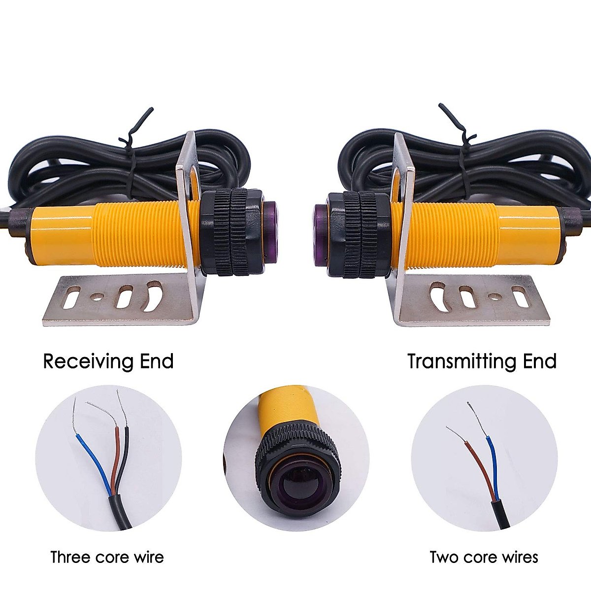 Taiss/ 1 Pair Photoelectric Sensor M18 Infrared Ray Through-Beam Reflection Optical Photoelectric Switch Sensor NPN NO 6-36VDC Proximity Switch Inductive Distance 5M with mounting Bracket E3F-5DN1