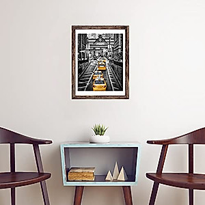 Finefrarm 12x16 Frames Display Pictures 11x14 with Mat or 12x16 Photo Without Mats Farmhouse Distressed Brown Picture Frames Wall Art for Living Room Wall Mounting Decor