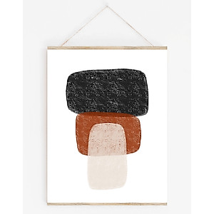 Abstract Black, TerraCotta & Gray Rectangle Contemporary Wall Art | 11x14 UNFRAMED Print | Nordic Modern Mid Century Wall Decor. Shades of Black, Gray/Tan, Clay/Terra Cotta.