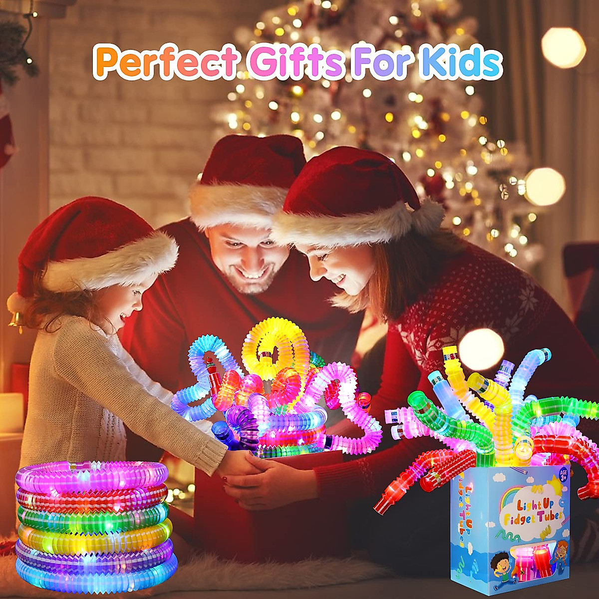 24 Pcs Glow Sticks Party Favors for Kids,Light Up Tubes Fidget Toys,Glow in The Dark Party Supplies Camping Toys, LED Bracelet Necklace Christmas Goodie Bag Stuffers Birthday Return Gifts