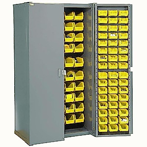 Global Industrial Bin Cabinet with 156 Yellow Bins, 38x24x72, Assembled