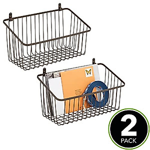 mDesign Metal Wire Wall Mounted Storage Organizer Basket Bin for Kitchen, Bedroom, Bathroom - Mountable Hanging Organization in Pantry, Closet, and Cabinet - Unity Collection - 2 Pack - Bronze