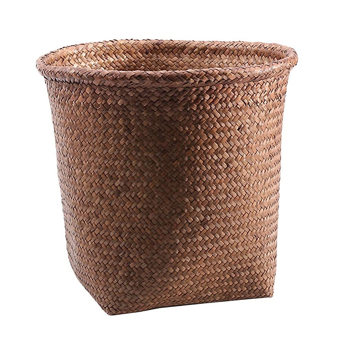 1Pc Straw Woven Wastebasket Retro Garbage Can Straw Rubbish Container Wicker Waste Basket（Small）