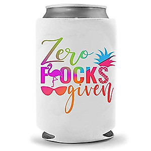 Flamingo Zero Flocks Given Beer Coolies | Pink Rainbow | Funny Gag Party Gift Beer | Funny Joke Drink Can Cooler | Beer Beverage Holder | Beer Gifts | Quality Neoprene Insulated Coolie (Rainbow)