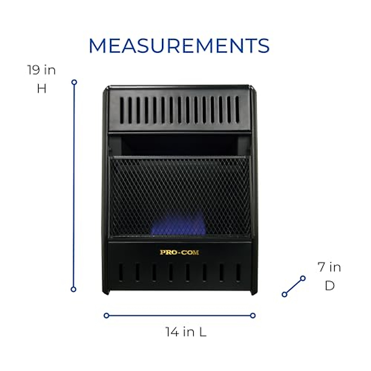 ProCom ML100TBAHR Ventless Propane Gas Blue Flame Space Heater with Thermostat Control for Living Room, Bedroom, Home Office, 10000 BTU, Heats Up to 300 Sq. Ft., Includes Wall Mount, Black