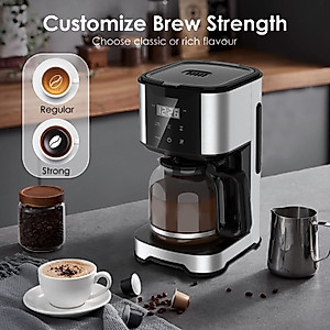 HOMOKUS 12 Cup WIFI Coffee Maker, Programmable Coffee Maker, Drip Coffee Machine Stainless Steel with Brew Strength Control, LCD Screen, Anti-Drip System