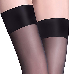 Aoredone Womens Thigh High Stockings for Suspender Garter Belt Lace Top Sexy Sheers Black Ladies Tights Pantyhose (Free Size, Black 2 Pair)