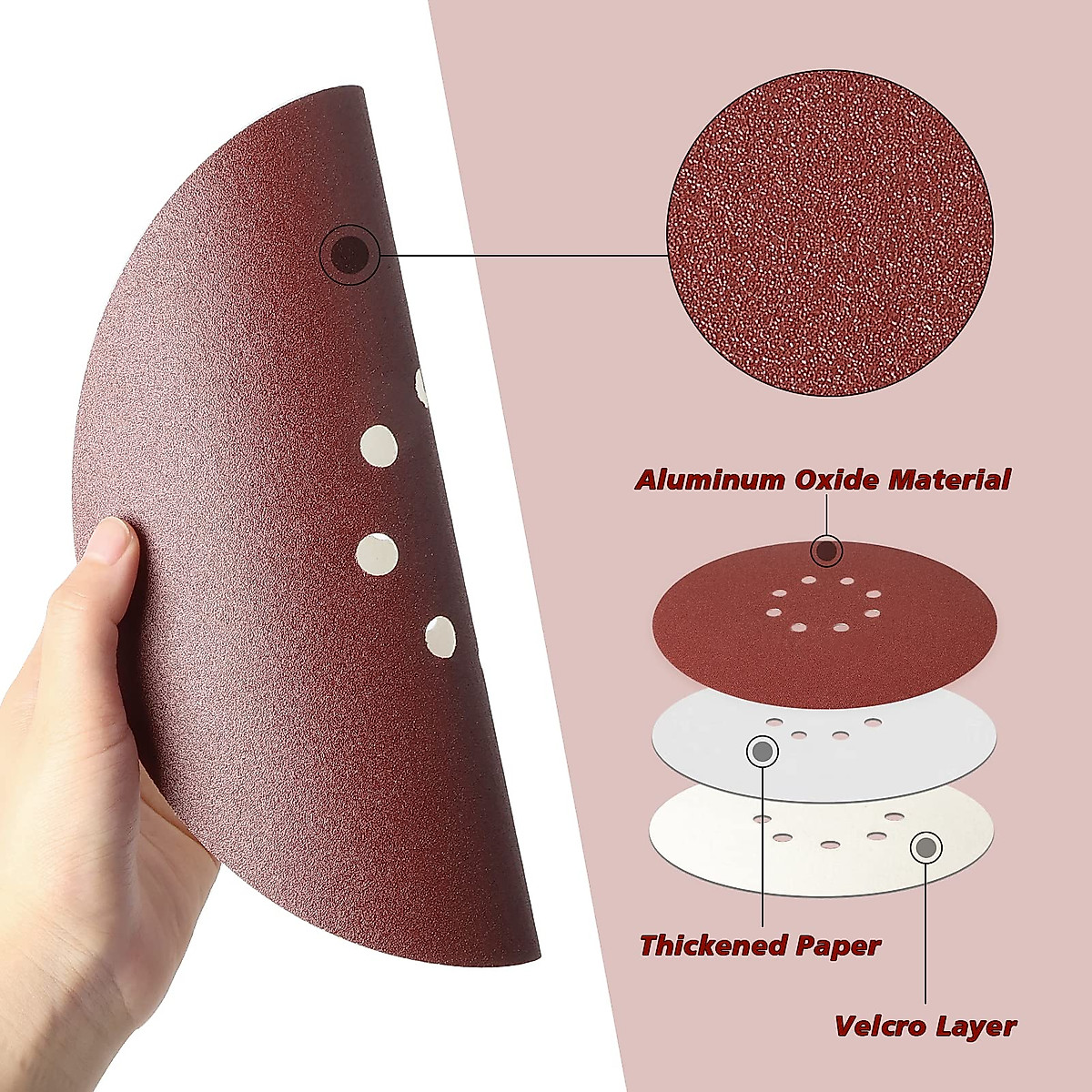 9 Inch 8 Hole Sanding Disc, GOH DODD 40 Grit 15 Pieces Hook and Loop Sandpaper Aluminum Oxide Sanding Pads Sand Paper for Drywall Sander