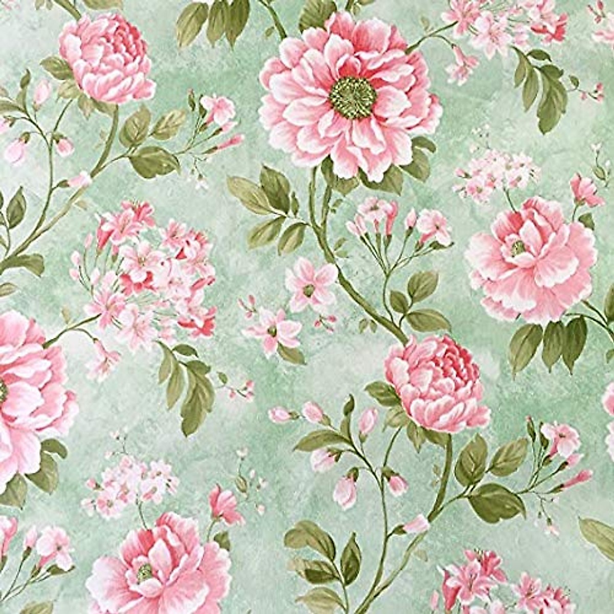 HOYOYO Self-Adhesive Shelf Liners Paper, Removable Self Adhesive Shelf Liner Dresser Drawer Wall Stickers Home Decoration, Green Peony Floral 17.8 x 118 Inches