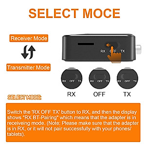 Bluetooth Transmitter Receiver for TV, Bluetooth Audio Adapter for Home Stereo with RCA 3.5mm AUX & Display, Bluetooth Transmitter for Headphones/Speakers/Airplane/Home Theater/PC/Car, TF Card Output