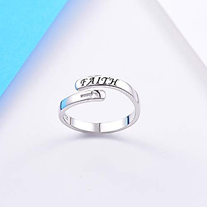 Fookduoduo 925 Sterling Silver Ring Inspirational Jewelry adjustable Wrap Open Rings for Women (faith ring)
