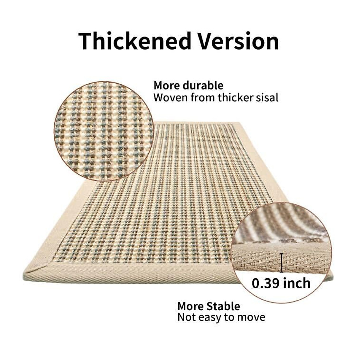 FUKUMARU Cat Scratcher Mat, 23.6 X 15.7 Inch Natural Sisal Cat Scratch Mats, Horizontal Cat Floor Scratching Pad Rug, Protect Carpets and Sofas (Cream - Thicken)