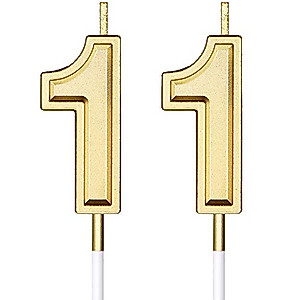 11th Birthday Candles Cake Numeral Candles Happy Birthday Cake Candles Topper Decoration for Birthday Wedding Anniversary Celebration Favor, Gold
