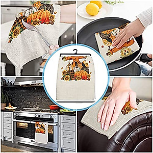 Fall Kitchen Towels Set Happy Fall Y'all Thanksgiving Dish Towel Scarecrow Dishcloths 2 Pack,Absorbent Soft Cotton Dish Cloths Tea Towels Fall Seasonal Decoration Hand Towels Set