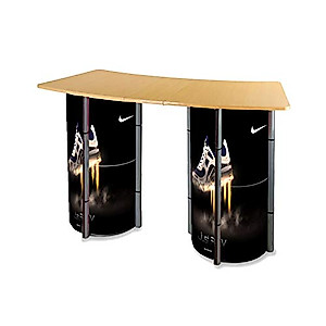 QOMOLANGMA 55.1" Round Portable Aluminum 3-Layer Spiral Twister Tower Portable Counter Display Stand Exhibition Counter Stand Trade Show Display with Columns Banner (Black, Stand Only)