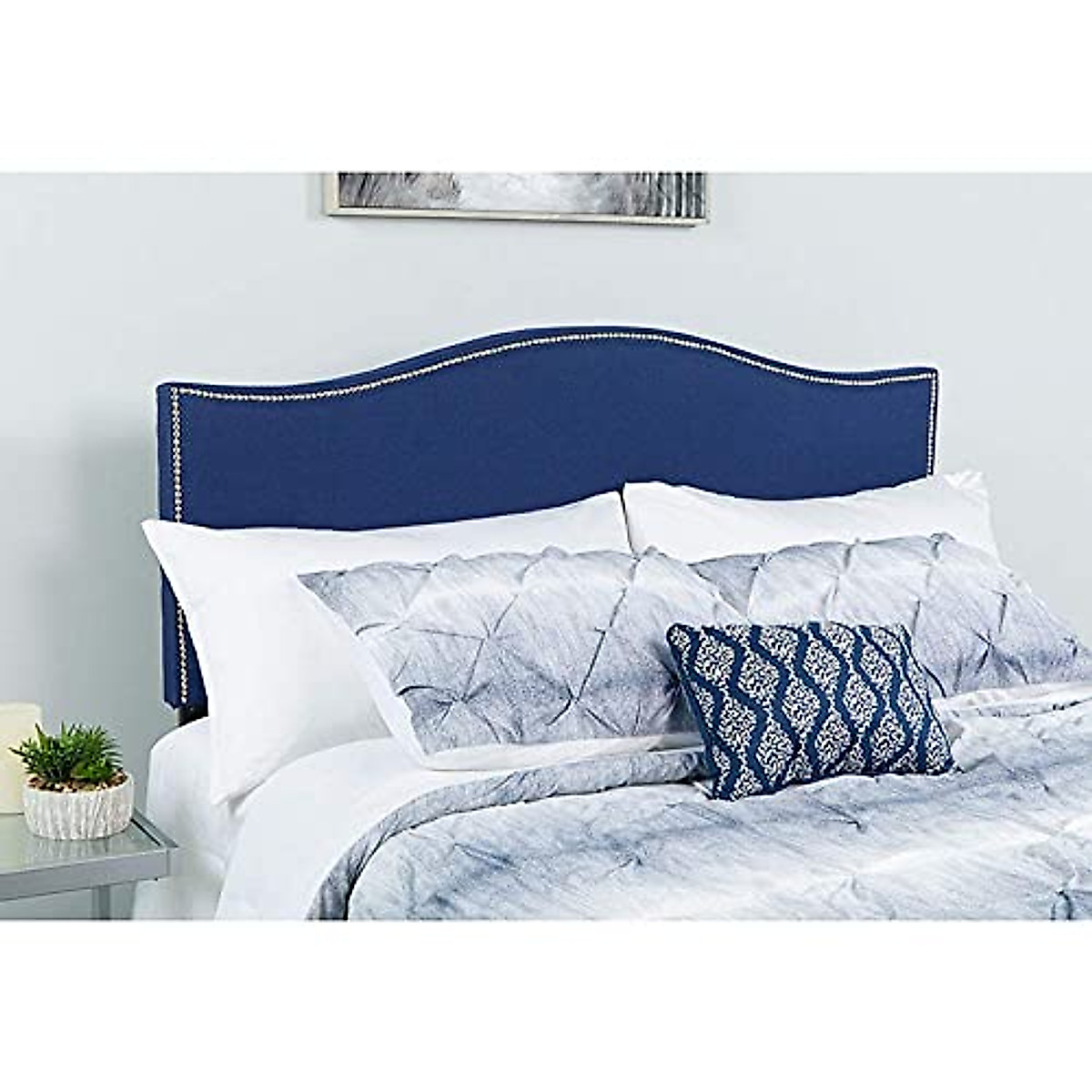 Flash Furniture Lexington Upholstered Twin Size Headboard with Accent Nail Trim in Navy Fabric