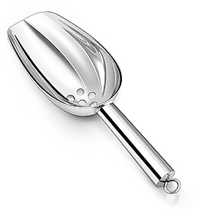 TeamFar 5 oz Ice Scoop with Holes, Stainless Steel Food Scoop Shovel with Drain Holes for Kitchen Bar Party Wedding, Healthy & Heavy Duty, Sturdy Handle & Mirror Finish, Dishwasher Safe
