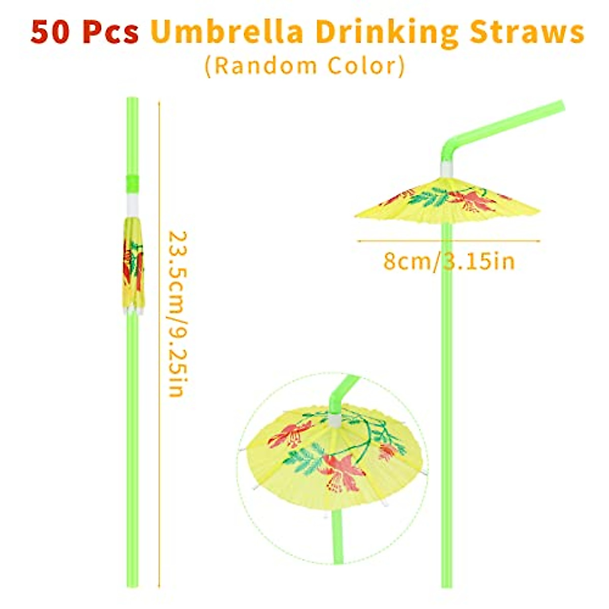 Hysagtek 50 Pcs Drinking Straws Bendable Cocktail Straws Decorations for Luau Party, Pool Party, Birthday Party, Hawaiian Party Decor Tableware Decoration (Umbrella)