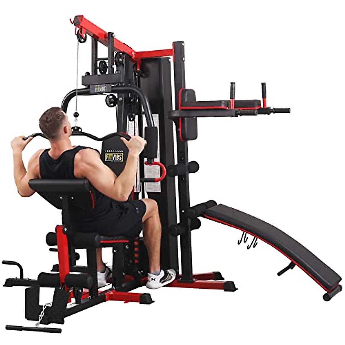 BalanceFrom Multifunctional Home Gym System Workout Station with Leg Extension, Preacher Curl, Pushup, Dip and Situp Stand, 122.5LB Weight Stack, Model 900