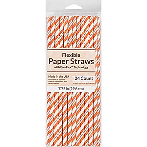 Creative Converting Striped Paper Straws, One Size, Orange/White