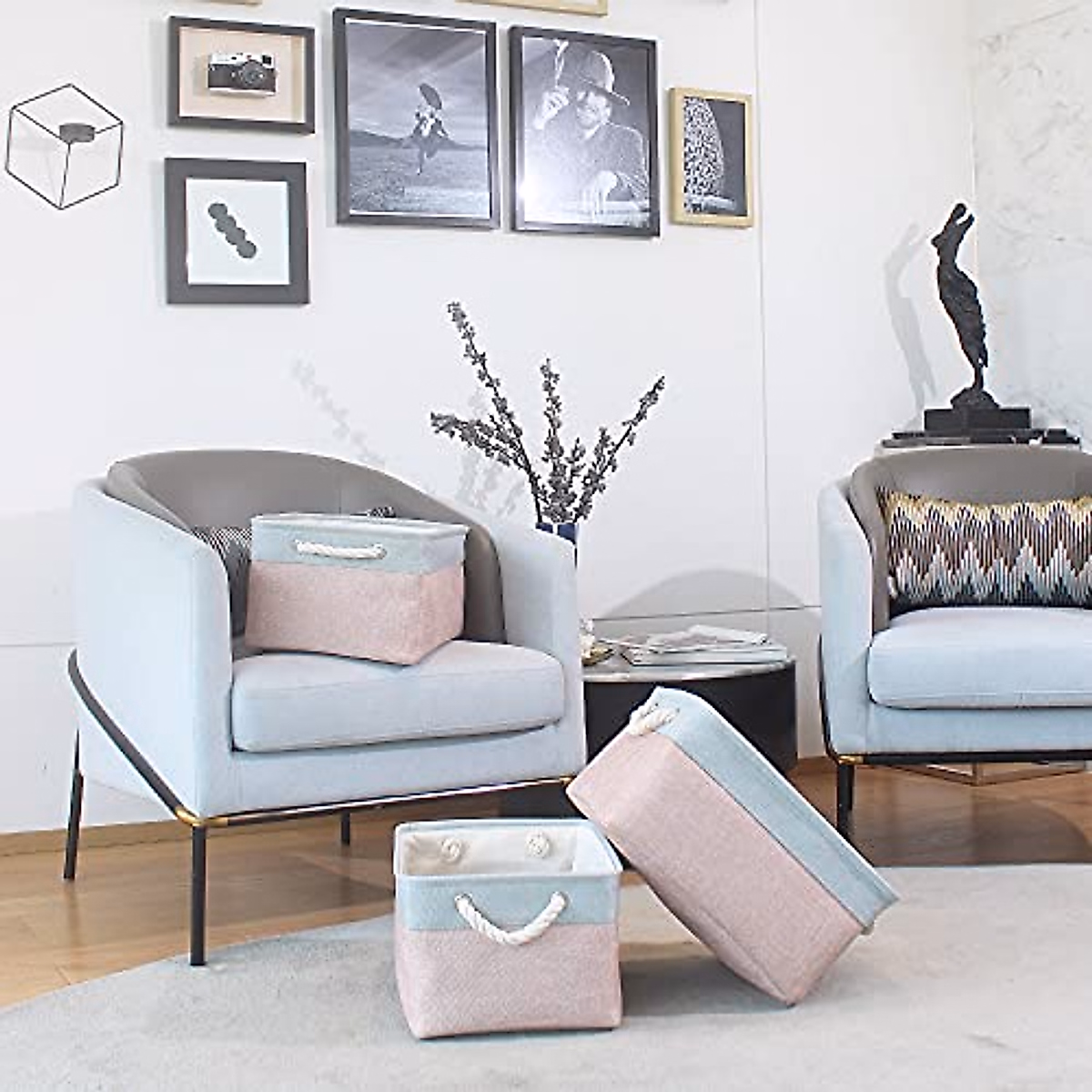 Yimi's Dream Foldable Storage Basket, [3-Pack] Storage Bin for Gifts Empty, Fabric Storage Baskets for Shelves with Handles, Pink Storage Bins for Organization (GlacierGrey & Pink, 15Lx11Wx8H inch)