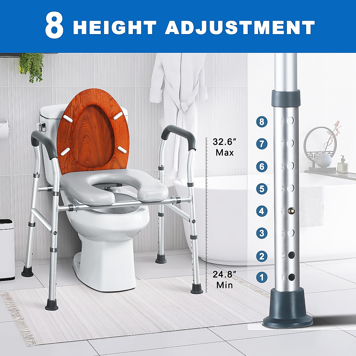 Deewow Raised Toilet Seat with Handles, Toilet Seat Riser for Seniors with Height and Width Adjustable, up to 400lbs, Commode Chair for Elderly, Pregnant and Handicap, Fit Any Toilet, FSA/HAS Eligible