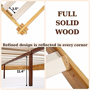 Bme Chalipa 14” King Bed Frame - Solid Wood Platform Bed - Japanese Joinery Bed Frame - Wood Slat Support - No Box Spring Needed - Easy Assembly - Minimalist & Modern Style, Golden Natural
