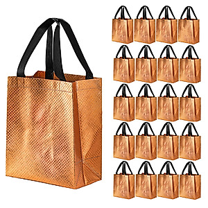 Nicunom 60 Pack Reusable Gift Bags, Grocery Bags Tote Bags Bulk Gold Glossy Party Favor Bags Gift Bags for Present Birthday Bridal Shower Wedding Easter Mother's Day, 8" x 10"