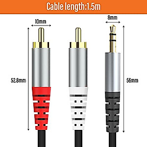 RCA to 3.5mm AUX Cable, (1.5M/4.9Feet) 3.5mm 1/8 to RCA 2-Male Headphone Jack Adapter Y Splitter Premium Stereo Audio Cord for Smartphones, Tablets, HDTV,or MP3 Players, Speakers