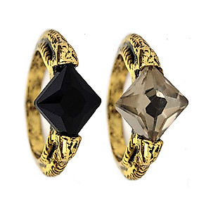 MAIWEIXI Crystal Ring Deathly Hallows Horcrux Ring Resurrection Stone Retro Bronze (Black&Grey)