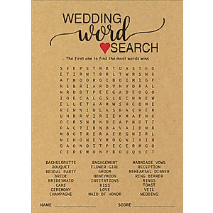 He Said She Said and Wedding Word Search Bridal Shower Games (50 pack – 2 Games in 1 Sheet) – Bride or Groom Said It - Engagement Bachelorette Fun Party Games – Guessing Activity - Kraft Rustic