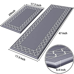LuxStep Kitchen Mat [2 PCS] Anti-Fatigue Kitchen Rug,Non Slip Kitchen Rugs and Mats Waterproof Memory Foam Kitchen Rug, Standing Desk Mat Floor Mats for House,Sink,Office,Kitchen Grey