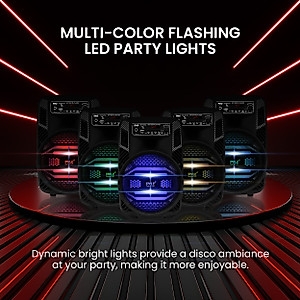 Pyle Portable Bluetooth PA Speaker System - 300W Rechargeable Outdoor Bluetooth Speaker Portable PA System w/ 8” Subwoofer 1” Tweeter, Microphone In, Party Lights, MP3/USB, Radio, Remote -PPHP835B